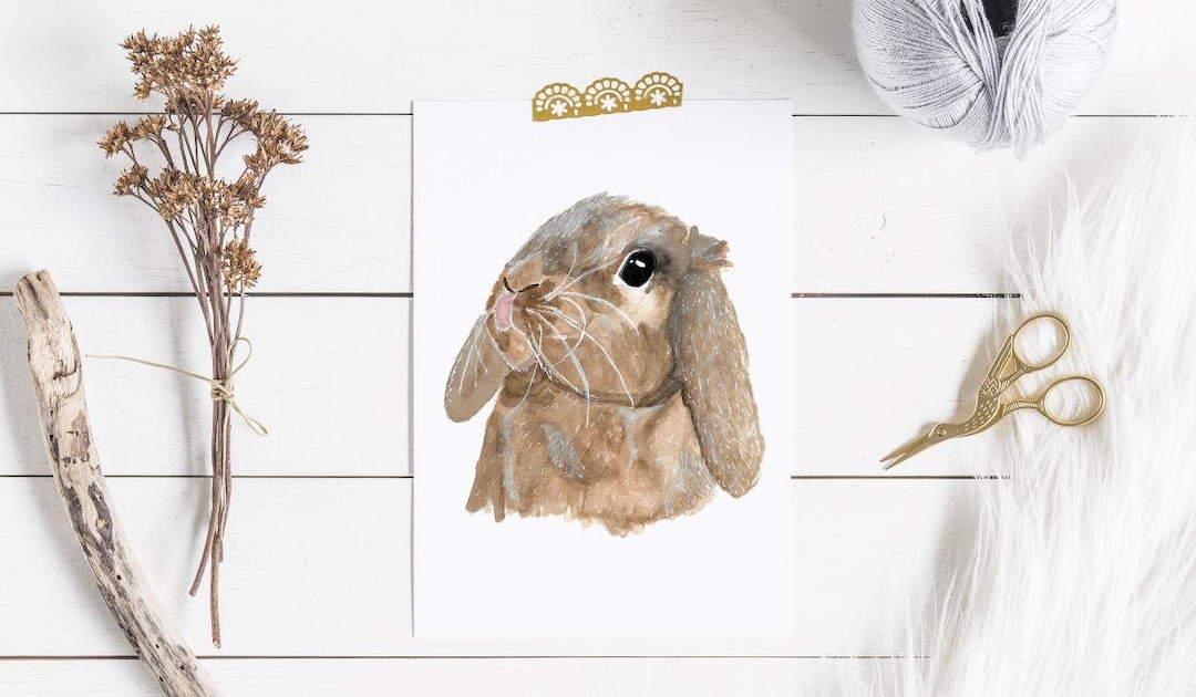 Watercolor Rabbit, Art Print, Bunny Nursery Art, Woodland Animal ...