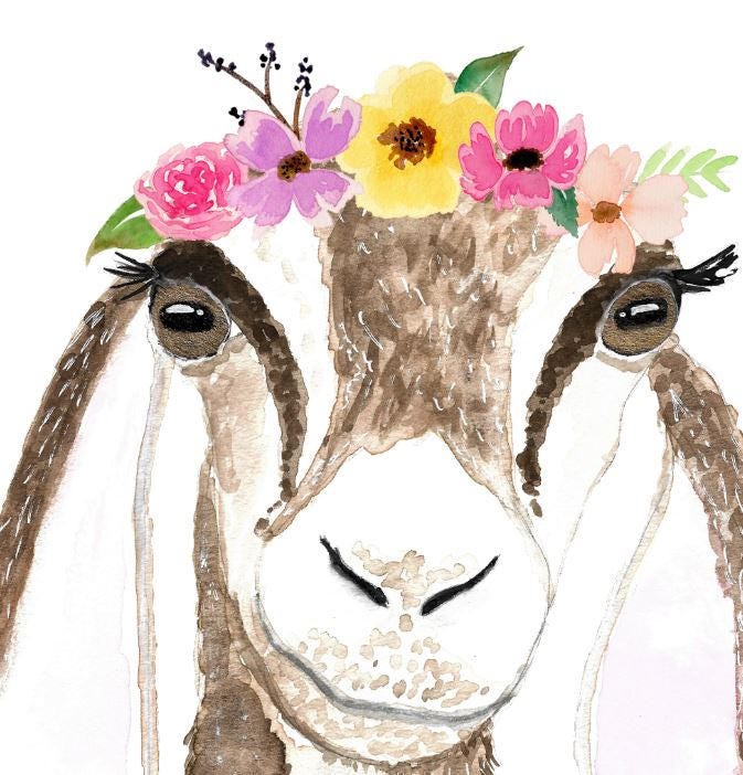 Watercolor Goat Art Print Floral Watercolor Painting Goat | Etsy
