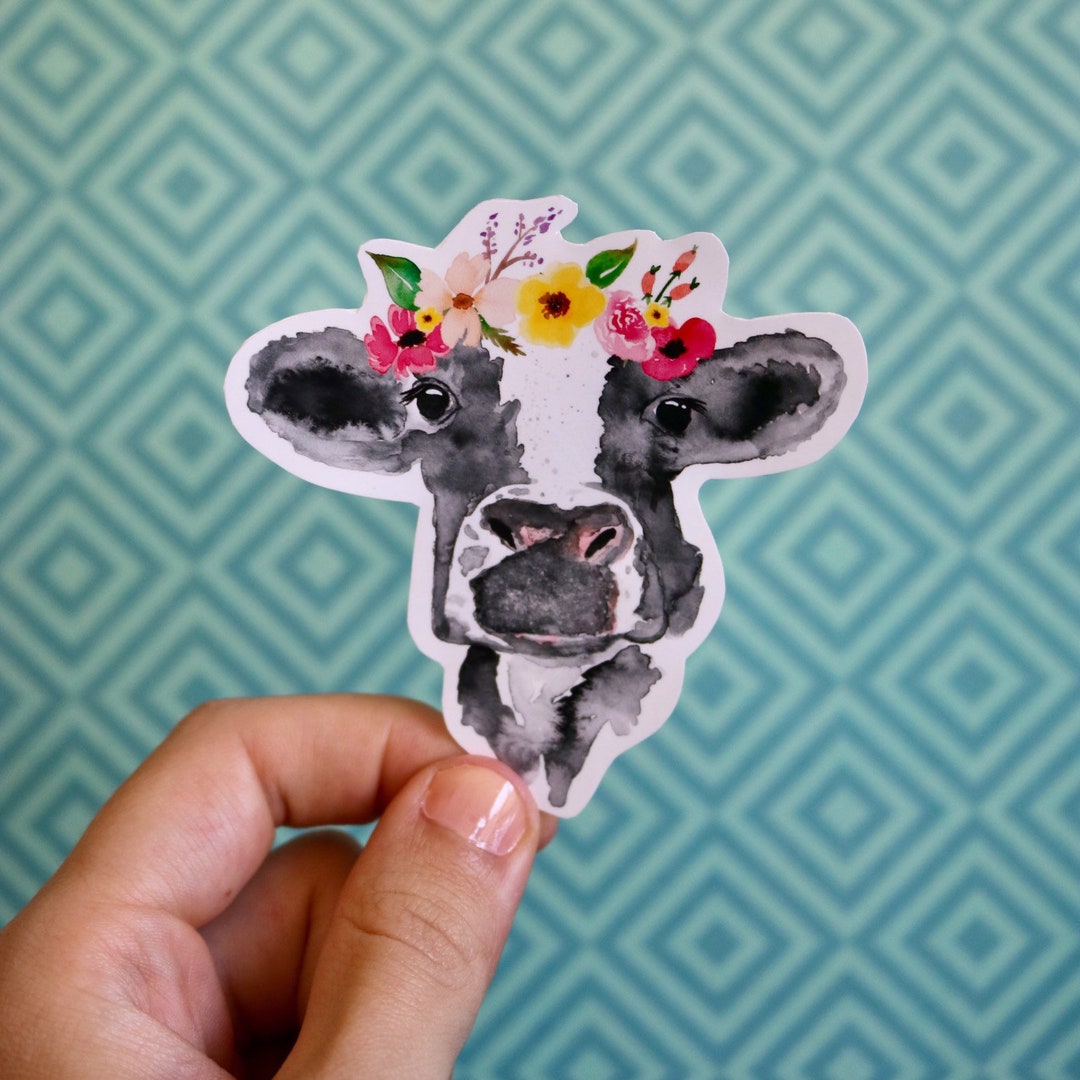Watercolor Laptop Decal, Cow Decal, Laptop Sticker, Journal Cover ...