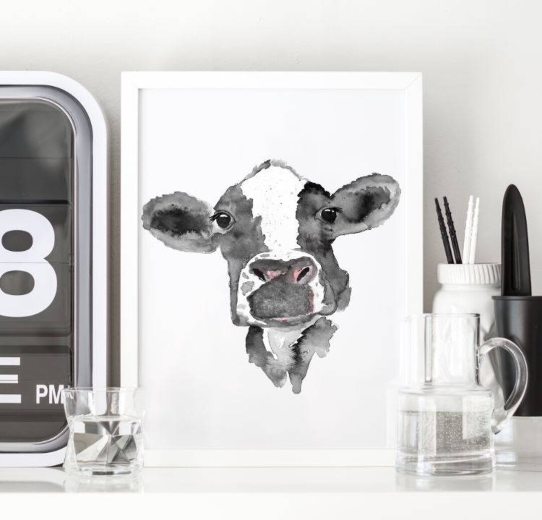 Watercolor Holstein Cow Art Print, Cow Painting, Friesian Cow Art ...