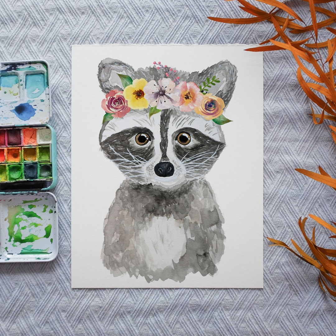 Watercolor Raccoon, Watercolor Art Print, Watercolor Painting, Nursery ...