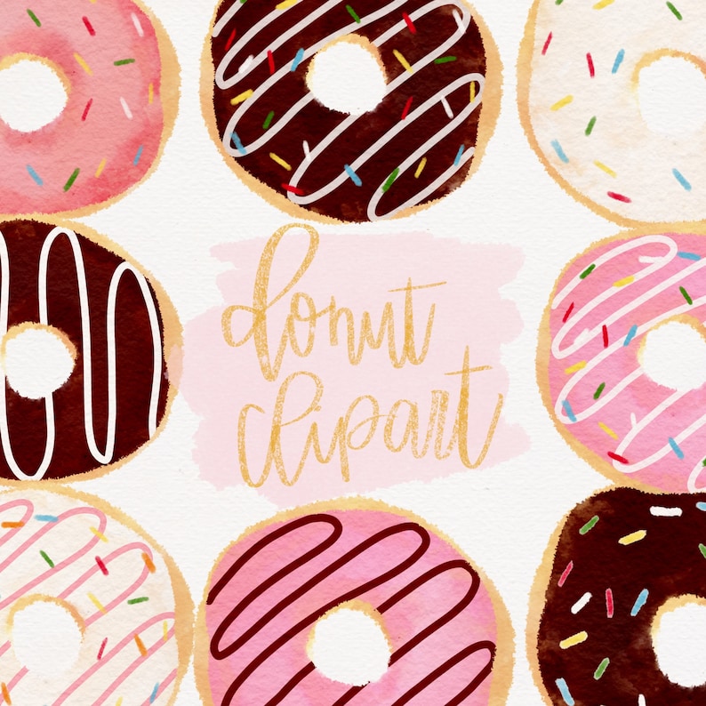 Watercolor Donut Clipart Donut Sprinkles Clipart Commercial - Etsy