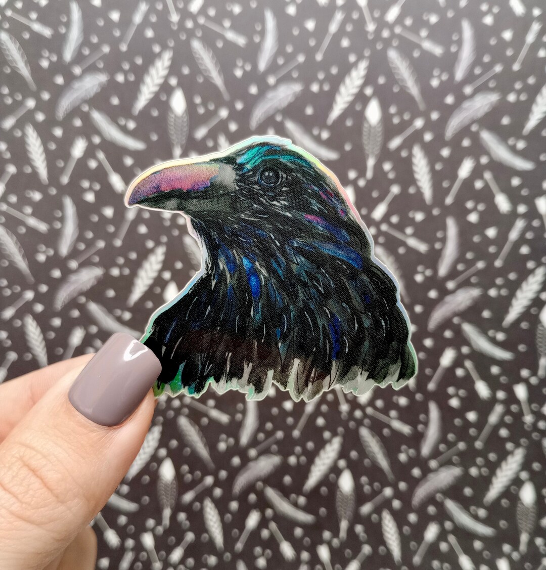 Holographic Watercolor Raven Decal, Raven Decal, Water Bottle Decal ...