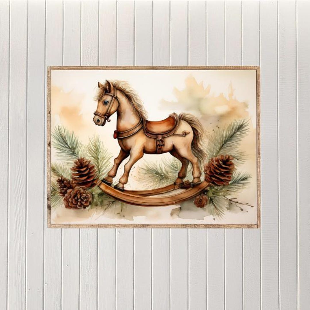 Whimsical Watercolor Rocking Horse Canvas Printed Sign - Etsy