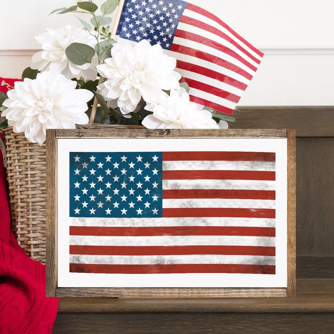 Rustic American Flag Canvas Printed Sign - Etsy
