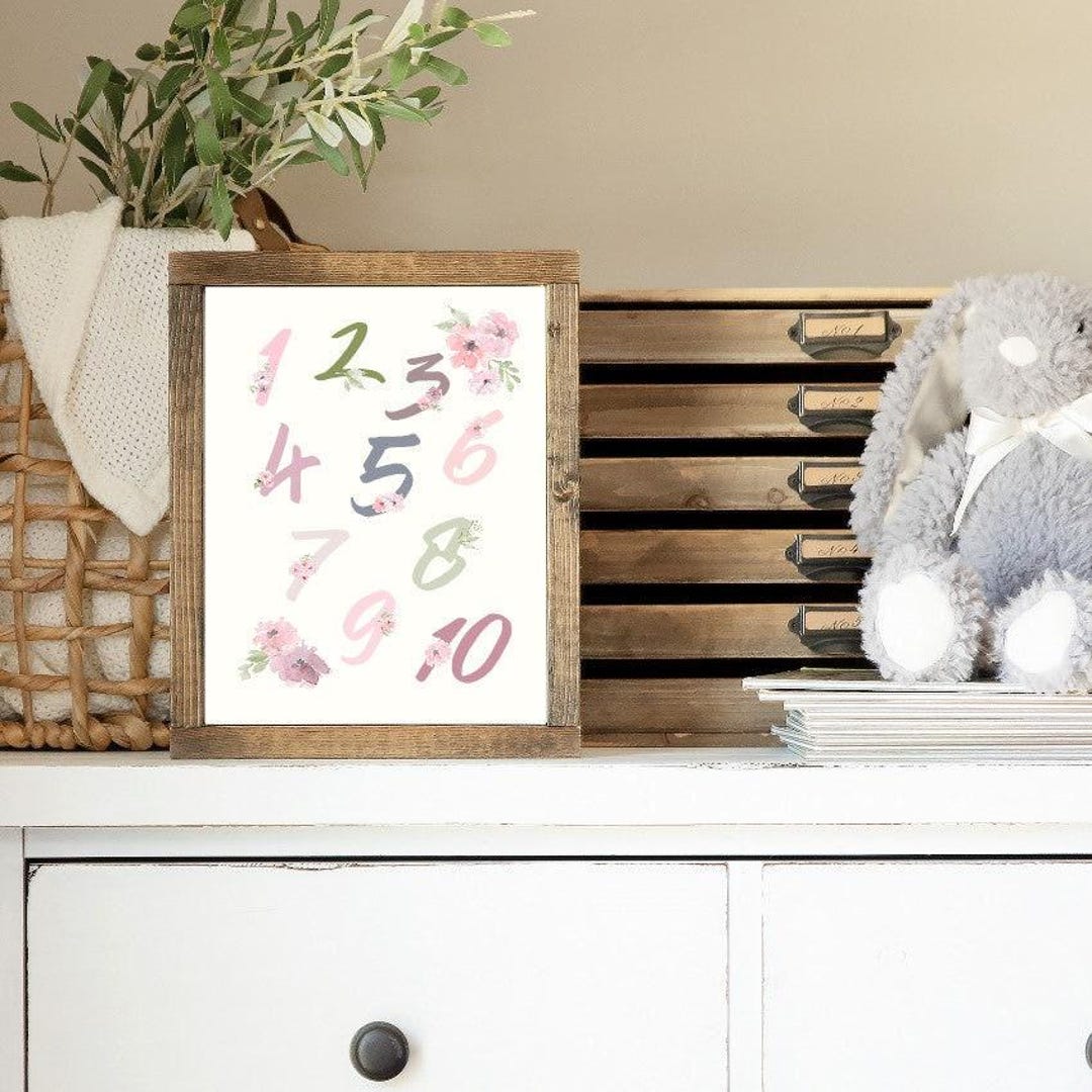 Watercolor Flowers Nursery Number Chart Canvas Printed Sign - Etsy