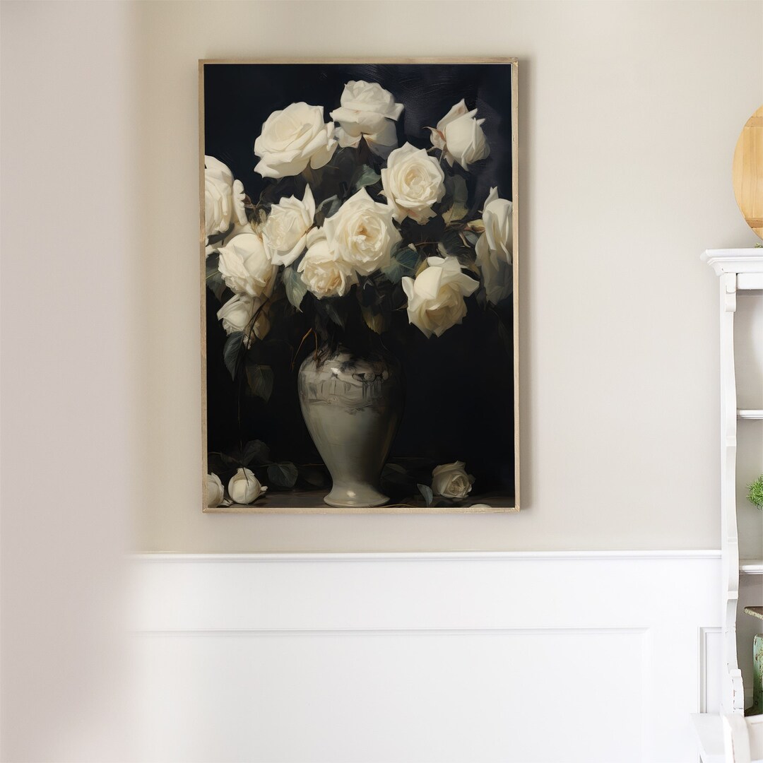 White Roses Canvas Printed Sign - Etsy