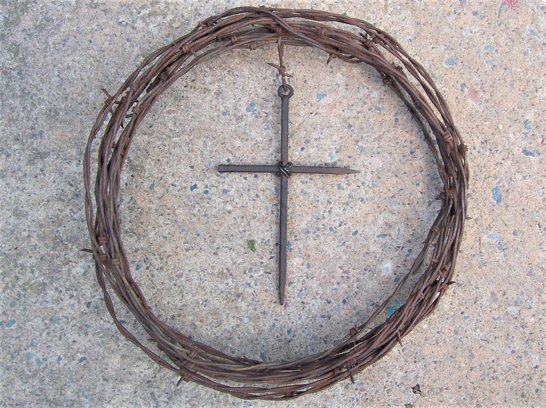 Barbed Wire Wreath. Metal Cross Matches the Old Barbed Wire Perfectly ...