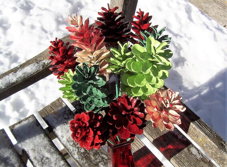 Pine Cone Flowers in Unique Christmas Colors on 12-Inch Stems. | Etsy