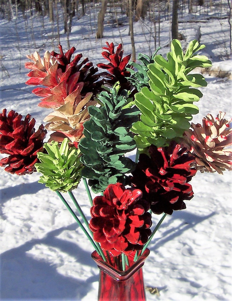 Pine Cone Flowers in Unique Christmas Colors on 12-Inch Stems. | Etsy