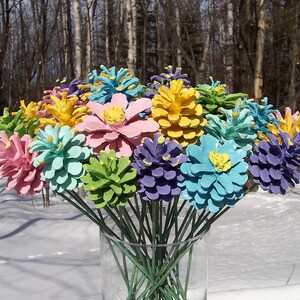 Spring Pine Cone Flowers, ORIGINAL Painted Pine Cones on 12-inch Wood ...