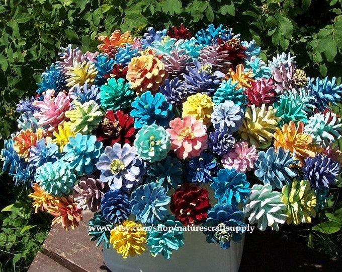 Pine Cone Flowers, THE ORIGINAL, One Dozen. Painted Pine Cones on 12 ...