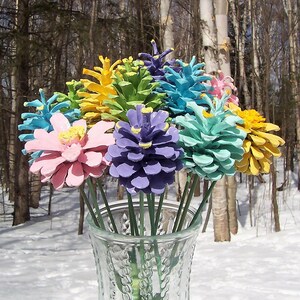 Spring Pine Cone Flowers, ORIGINAL Painted Pine Cones on 12-inch Wood ...