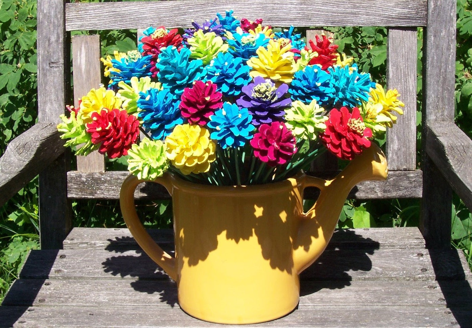 Pine Cone Flowers, ORIGINAL, Bright and Bold. ONE DOZEN. Painted Pine ...