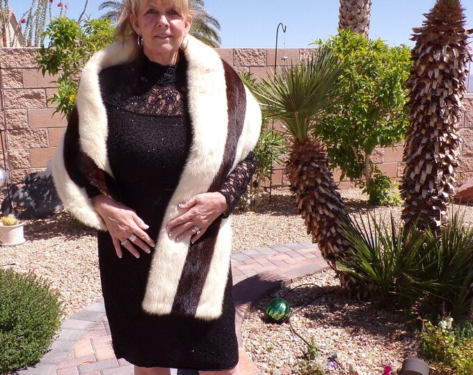 Os-flat, Real MINK Fur Stole Stoll Shawl Wrap, Mink in 2-tone Dk Brown ...