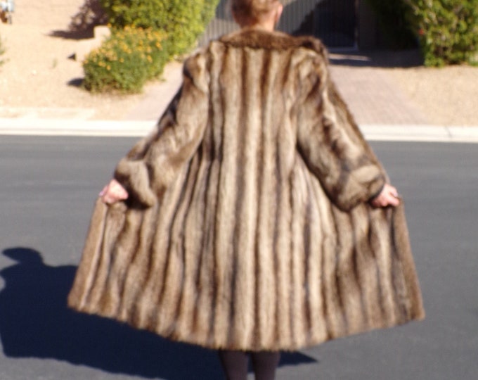 MP (8P) Real RACCOON FUR Coat, Beige/brwn/blk, Beginning to Show Wear ...