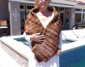 Os-flat, Real MINK FUR Stole Stoll Shawl Wrap, Mink Fur in Dark Brown ...