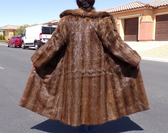 M (8-10) Real NUTRIA Fur Coat, Full-length Brown Nutria, Nice Vintage ...