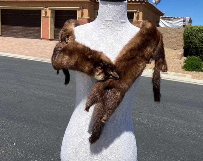 4 Pelt Brown MINK Scarf Scarves Collar Boa Stole Stoll, Real MINK Full ...