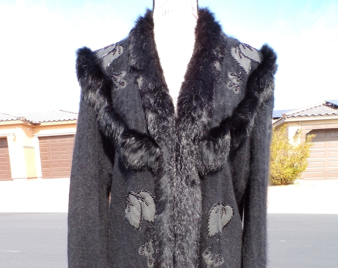 L 12 Real ANGORA Sweater by Belldini, Black, Rabbit FUR, Appliques ...