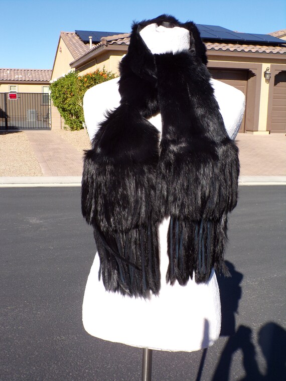 60" real black RABBIT FUR scarf boa, black rabbit fur… - Gem