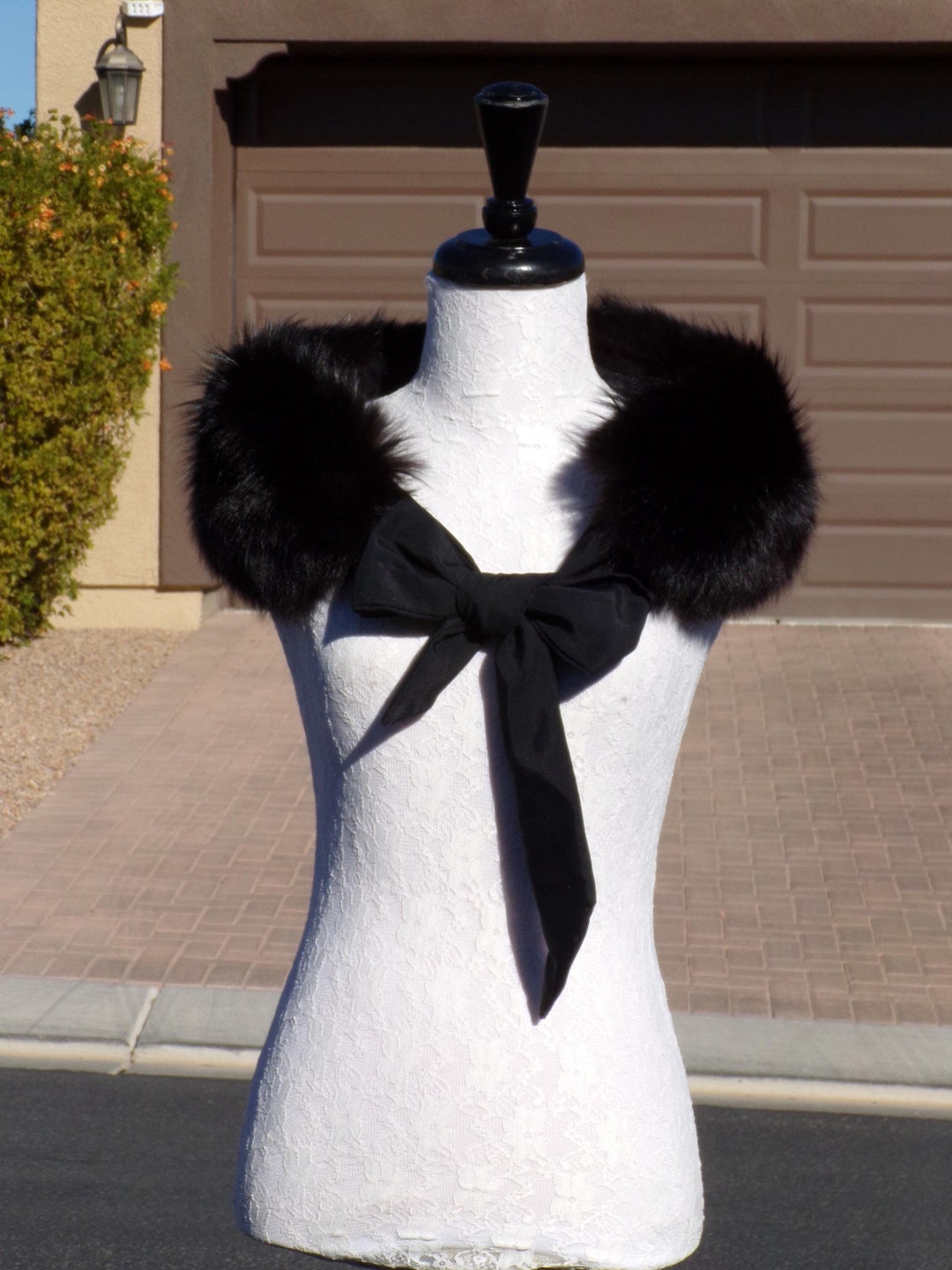 OS Real Black FOX Fur Scarf, Neck Wrap With Black Fabric Tie Closure ...