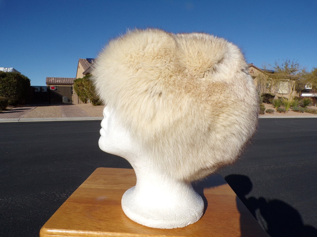 21" Real BLUE FOX FUR Hat, Fox Fur Hat, Ivory W Dark Brown Tips ...