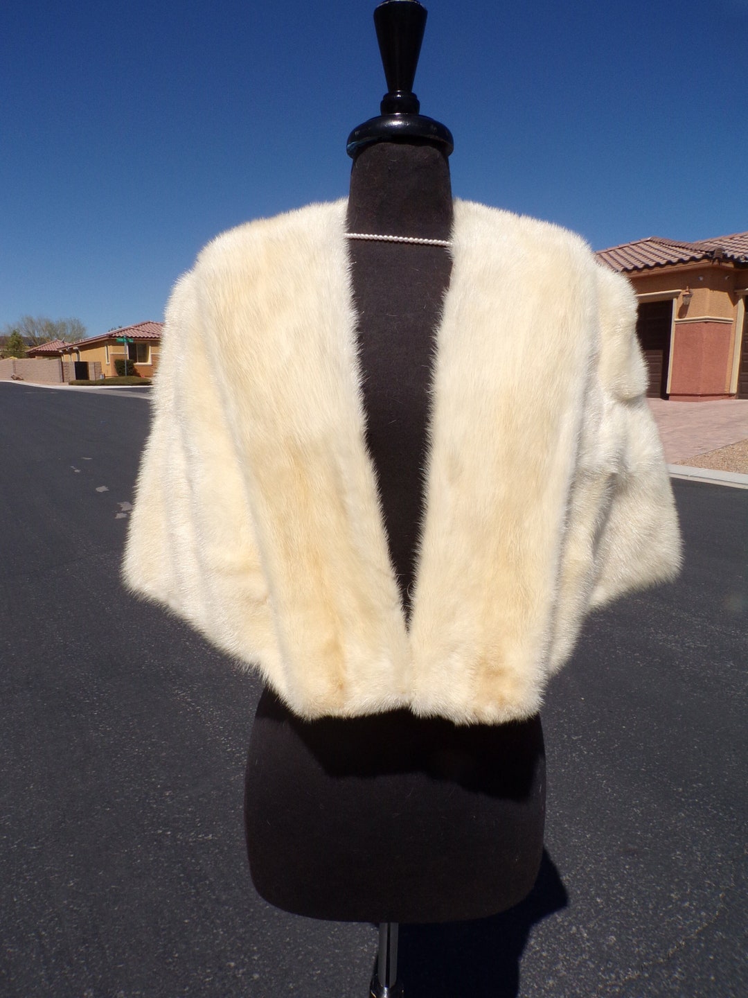 S-M (8-10) Real Ivory MINK Fur Stole Stoll Shawl Wrap, Yellow/white in ...