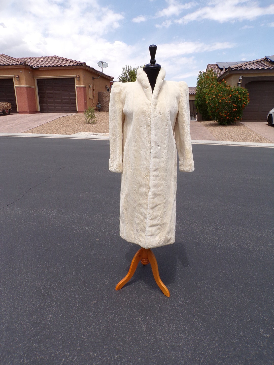 XXS-P 0P-2P Real Blonde SHEARED BEAVER Fur Coat Stroller Knee-length ...