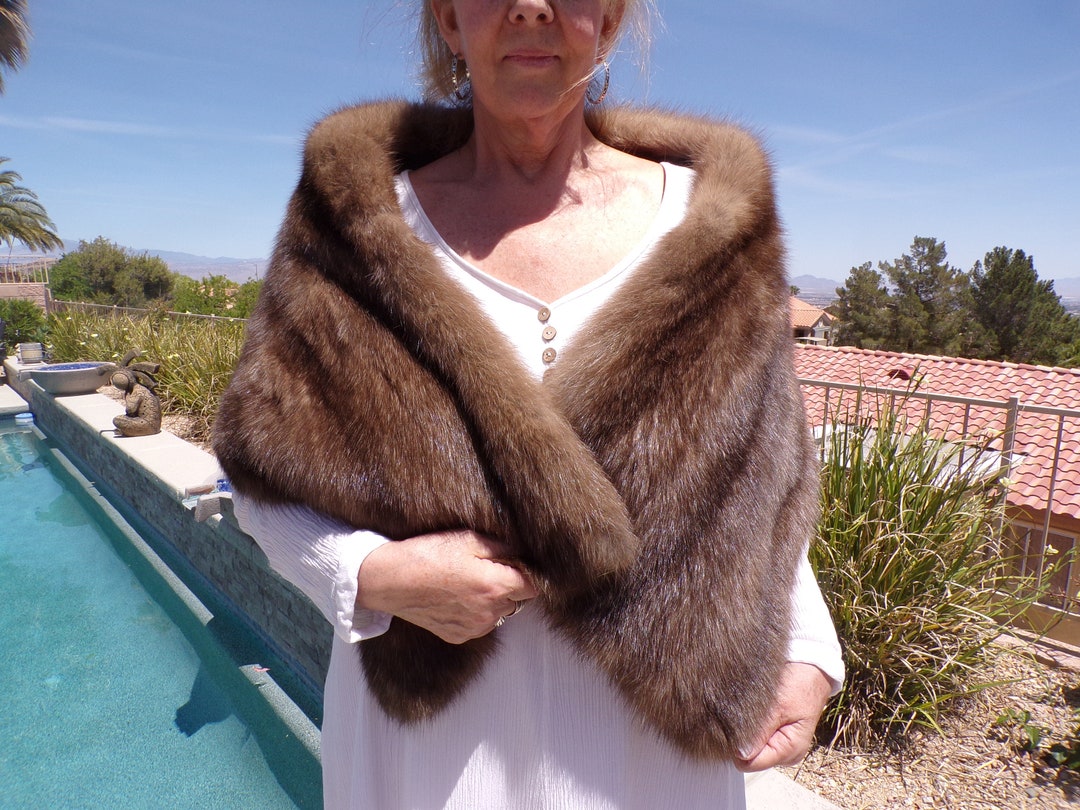 60" Real RUSSIAN SABLE Flat Fur Stole Shawl Wrap, Recently Cleaned ...