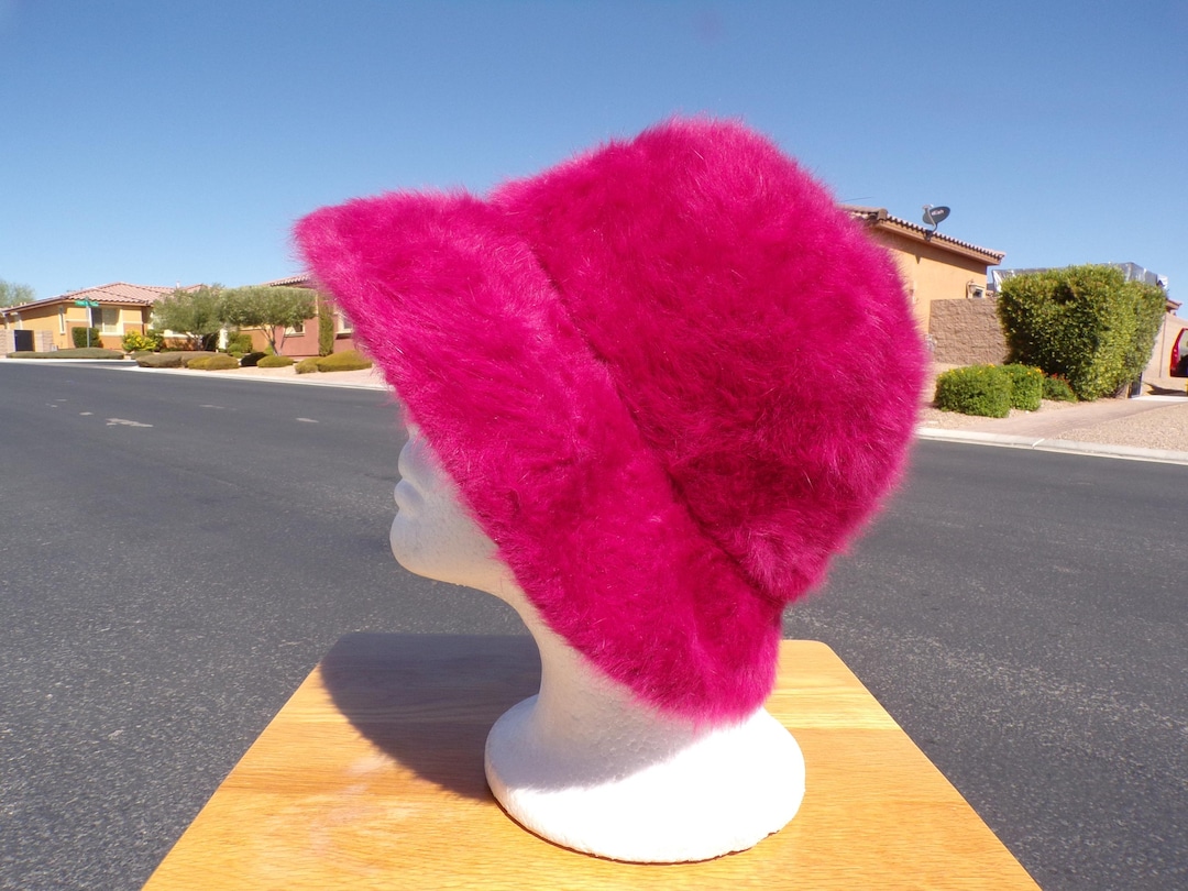 21.5 Real ANGORA FUR Hat, Womens Fur Hat, Hot Pink Angora Rabbit Fur ...