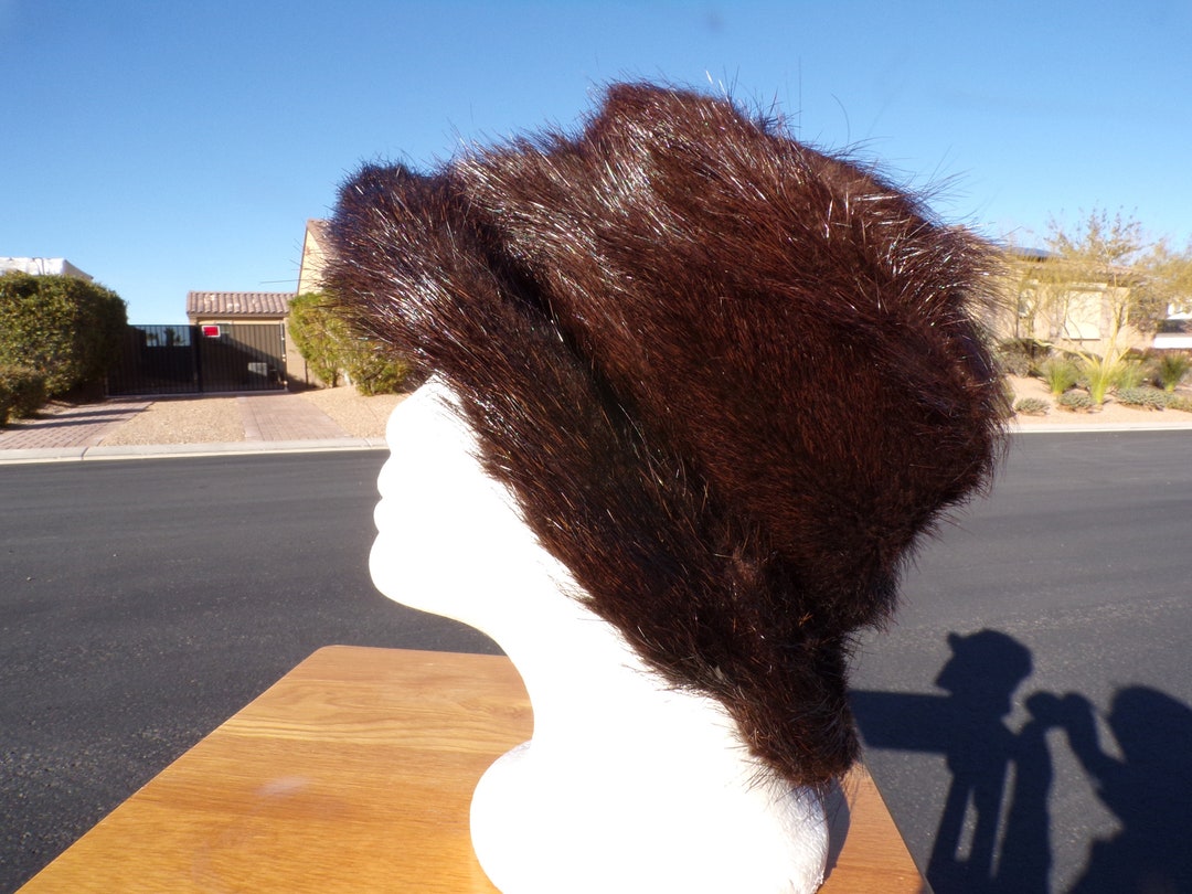 21" Real NUTRIA FUR Hat, Womens Fur Hat, Dark Brown Nutria Fur Hat ...
