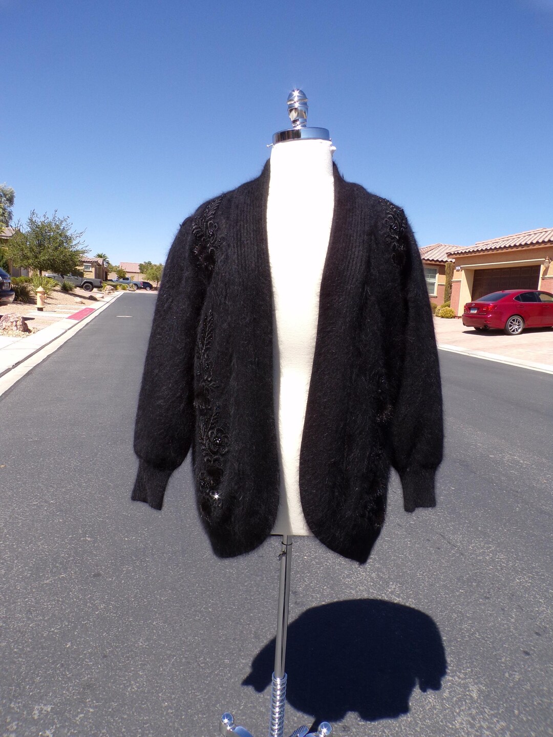 XL-2XL (16-22) Real ANGORA + MINK Sweater, Black, Open Front, Lined ...