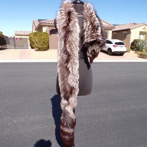 77" Real SILVER FOX Fur Boa W Tails, Scarf Collar Stole Stoll, Black ...