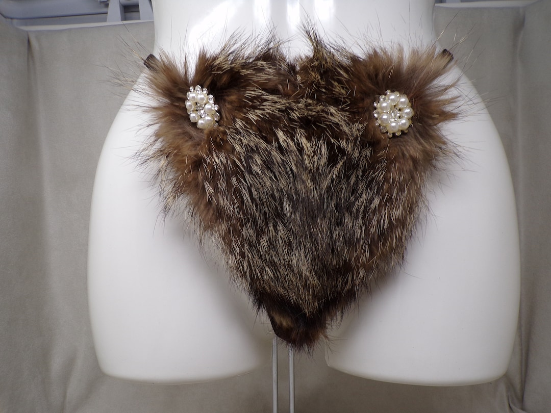 Women's (L) Real RACCOON Fur (w Jewels) Covered G-string Thong Pantie ...