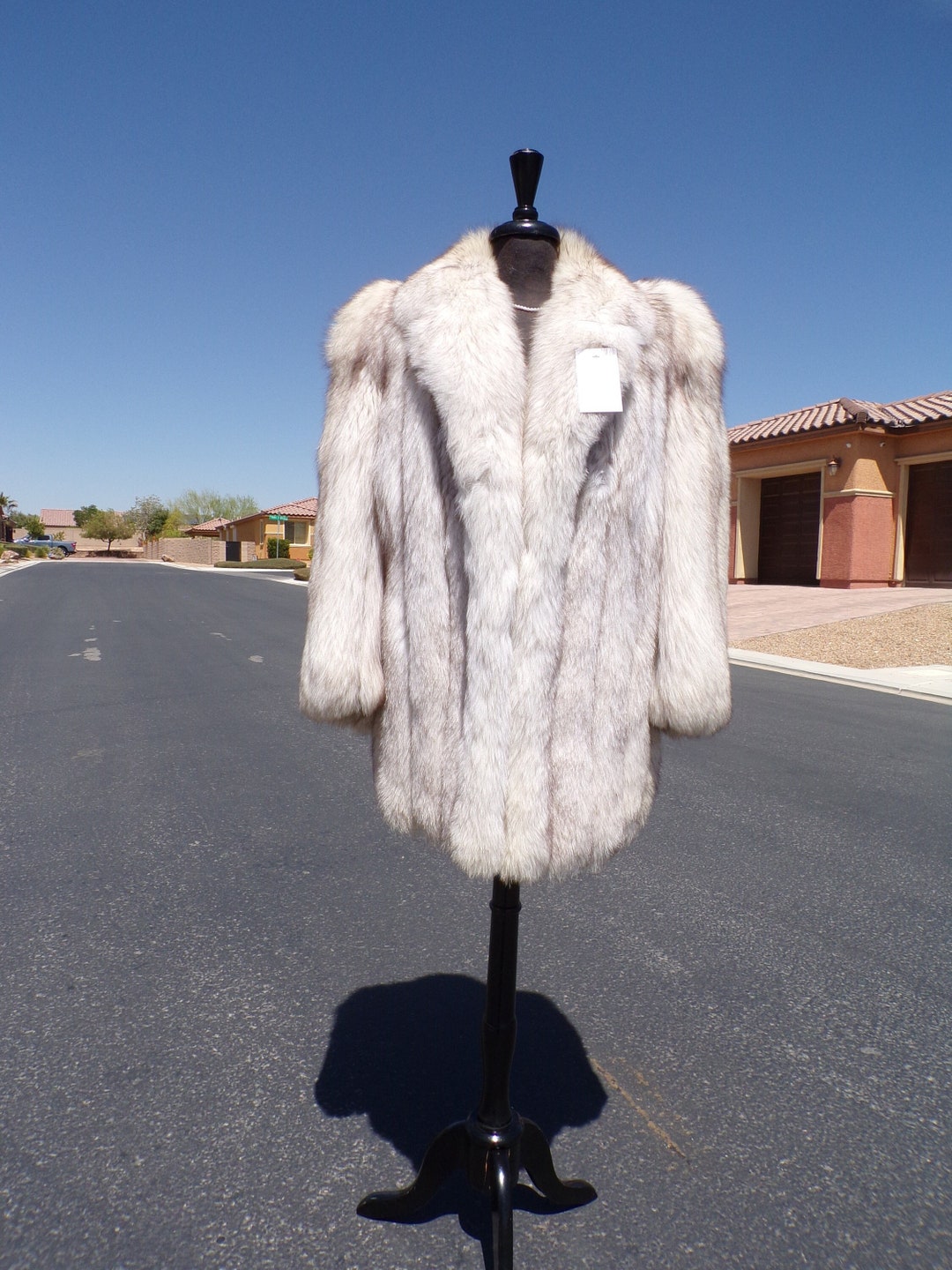 M-L 10-12 Real BLUE Fox Fur Jacket Coat, Hip-length, Ivory W Gray Tips ...