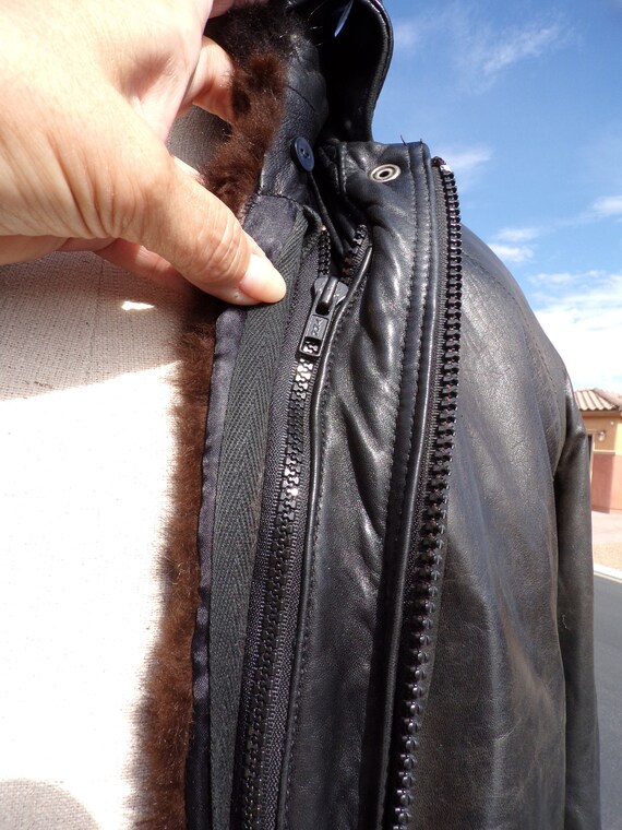 Men's M real FUR LINER in black leather jacket coat, … - Gem