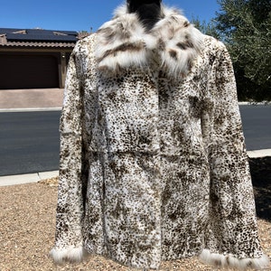 NWT L 12 Real SHEARED RABBIT W Fox Trim Jacket Hip-length, Macy's Fur ...