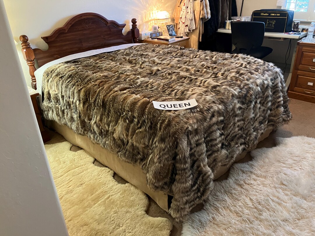 96x96 Real COYOTE FUR Blanket Quilt Rug, Blend of Browns/beige, Large ...