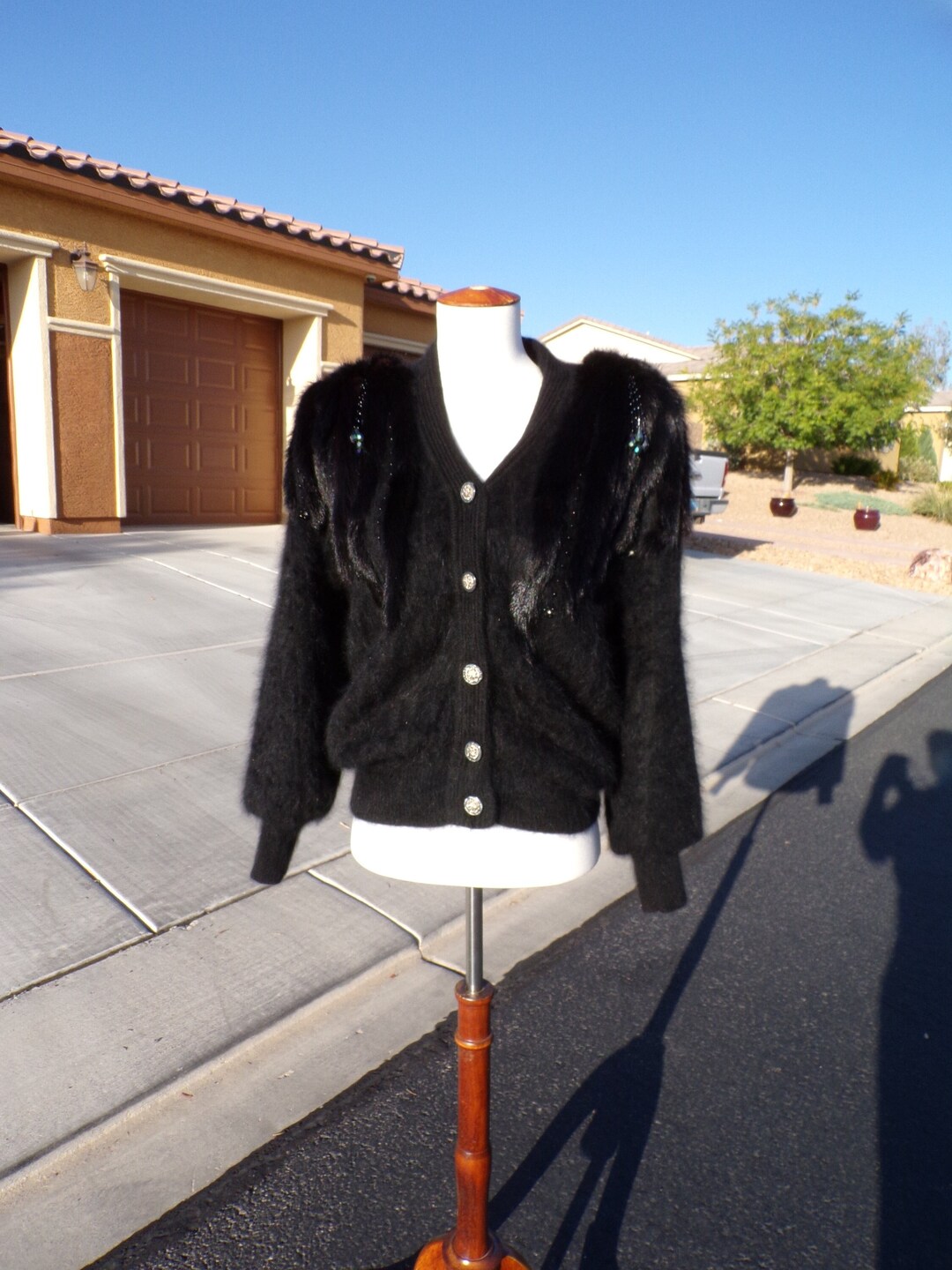 M 8-10 Real ANGORA Sweater, Black, FOX FUR, Appliques and Beading ...