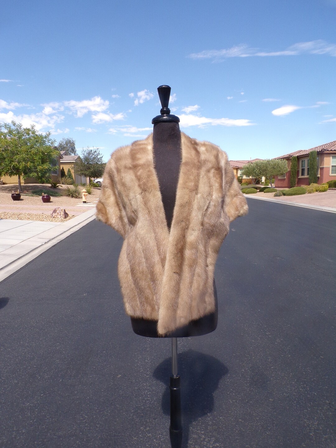 M-L (10-12) Real MINK FUR Stole Stoll Shawl Wrap, Beige/light Brown ...