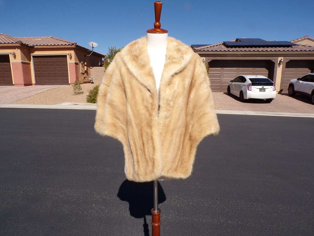 S-M (8-10) Real Blonde MINK FUR Stole Stoll Stowe Cape Shawl Wrap ...