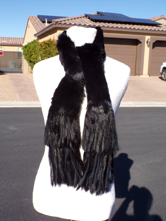60" real black RABBIT FUR scarf boa, black rabbit fur… - Gem