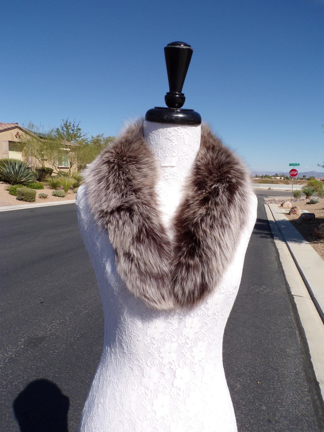 Real BROWN FOX FUR Collar W Beige Tips, Lined W Brown Satin, Real Fox ...