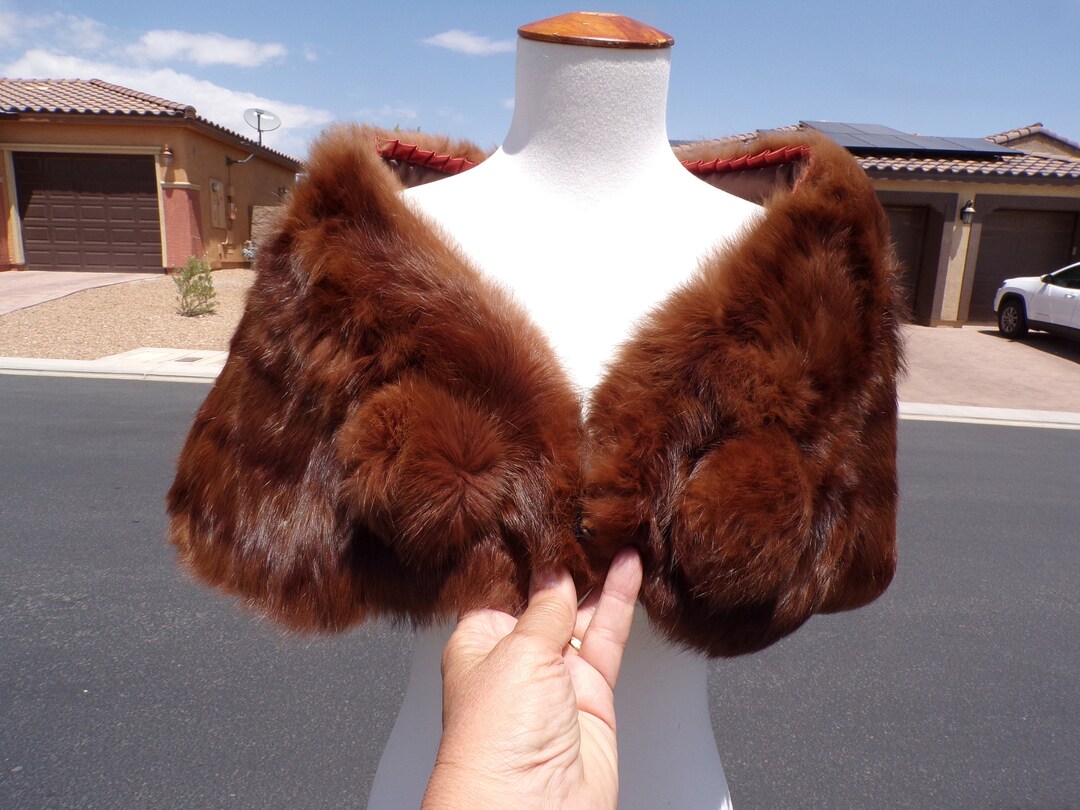 M-L 10-12 Real RABBIT FUR Stole Stoll Shawl Wrap, Rabbit Fur in Brown ...