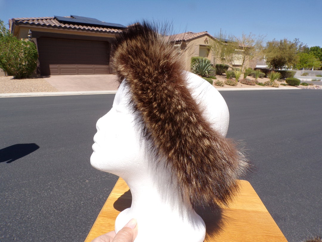 22 Real RACCOON Fur Headband, Beige/brown Long Hair RACCOON Fur ...