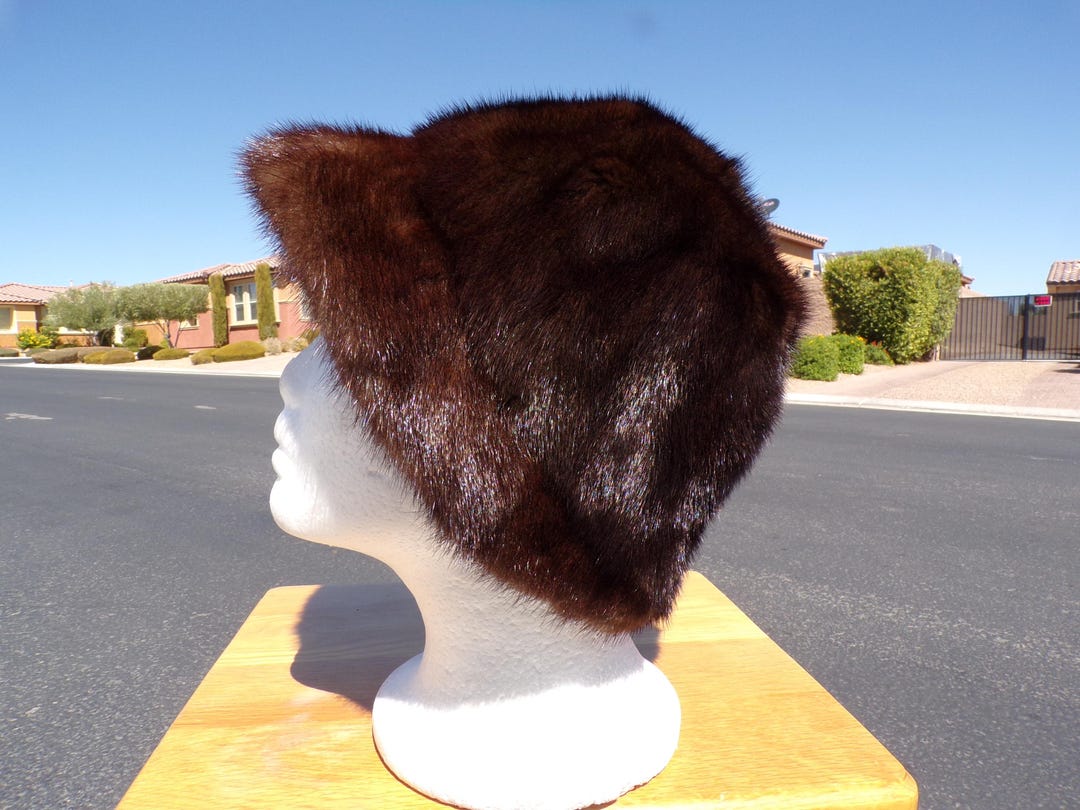 22" Real Dark MINK FUR Hat, Women's Fur Hat, Dark Brown Ranch Mink Fur ...
