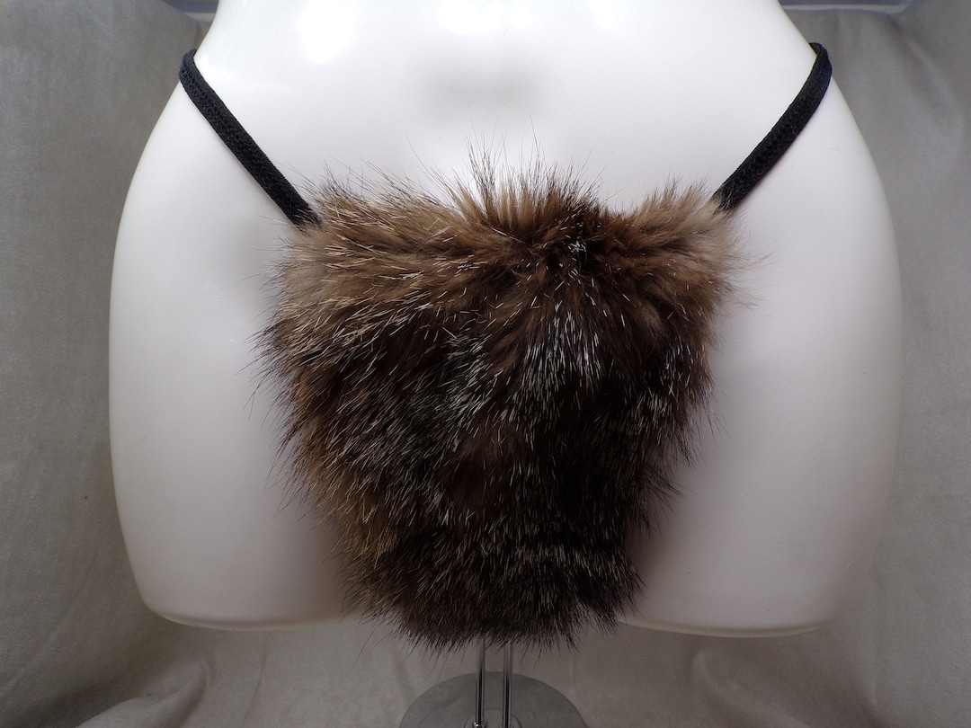 OS Women's Real SILVER FOX Fur Covered G-string Thong Pantie Panty ...