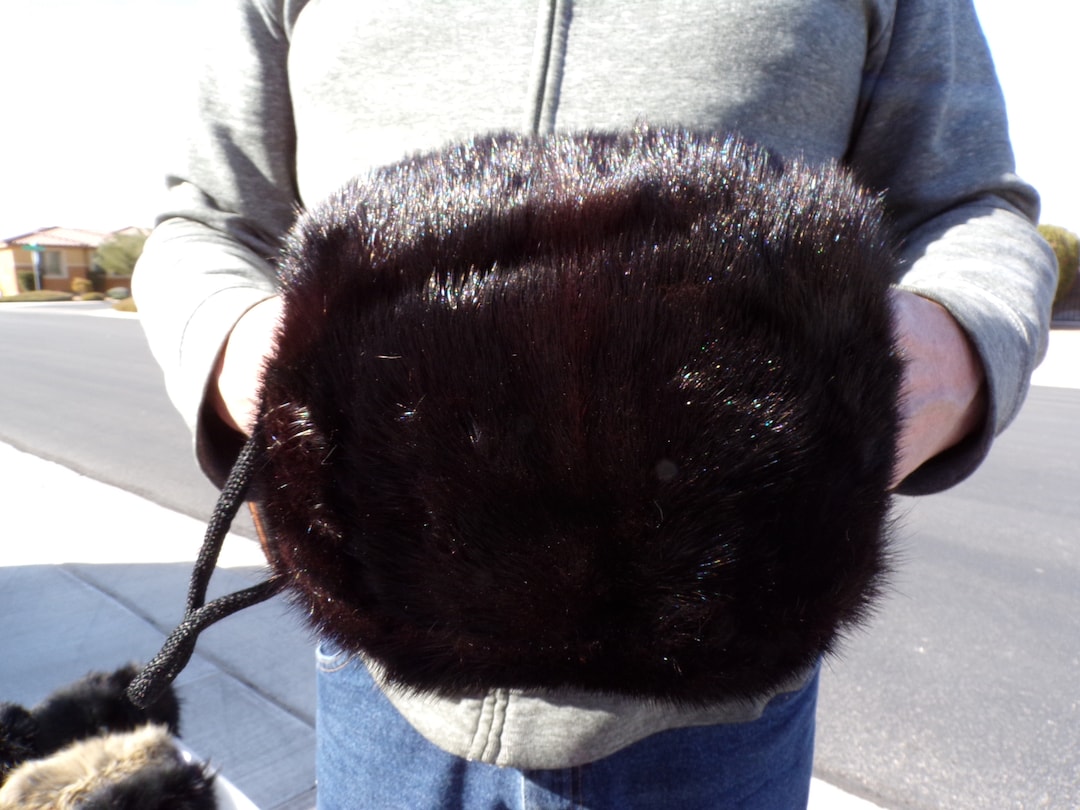 ADULT sm MINK Muff, Black Fur Hand Muff W Wrist Strap, Petite or Teen ...