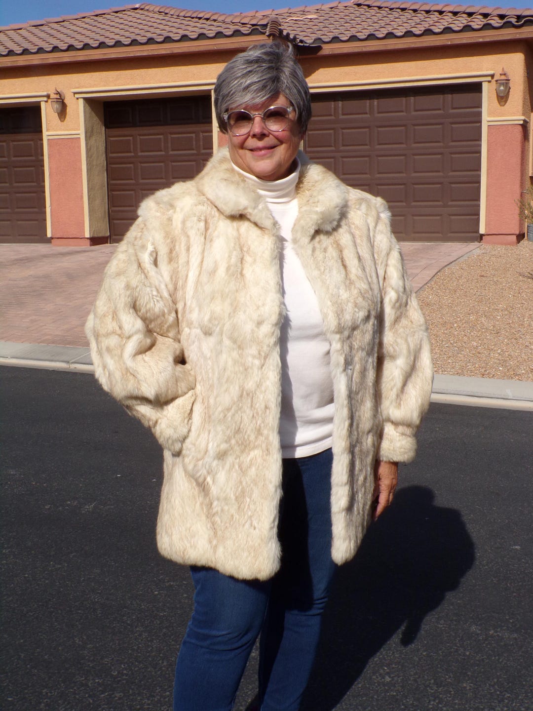 L (12-14) Real RABBIT Fur Jacket Coat Hip-length Stroller, Very Full ...